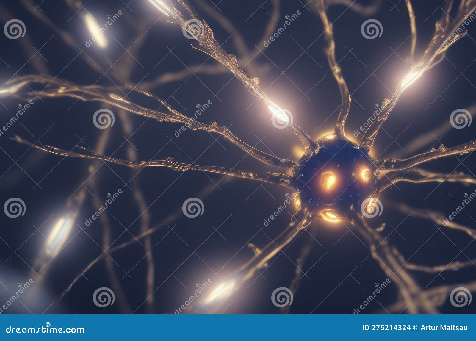 Microscopic Brain Cells:Glowing Synapses and Dendrites Under Microscope ...