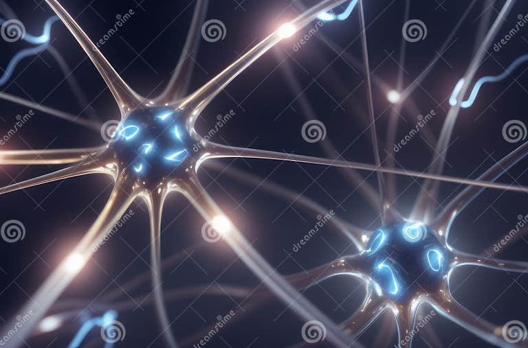 Microscopic Brain Cells:Glowing Synapses and Dendrites Under Microscope ...