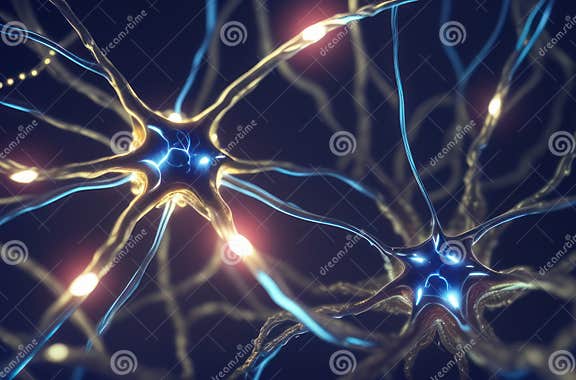 Microscopic Brain Cells:Glowing Synapses and Dendrites Under Microscope ...
