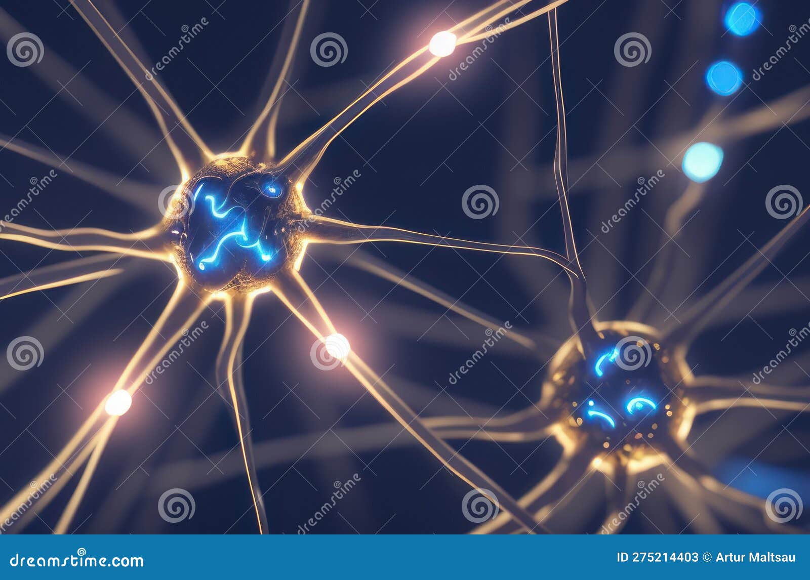 Microscopic Brain Cells:Glowing Synapses and Dendrites Under Microscope ...