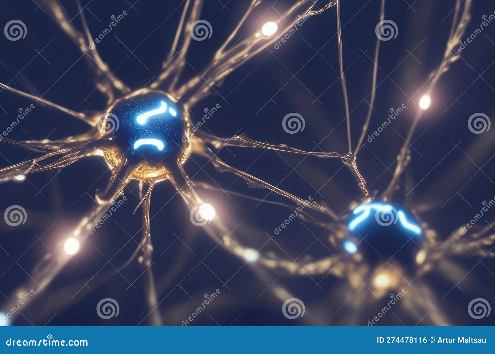 Microscopic Brain Cells:Glowing Synapses and Dendrites Under Microscope ...