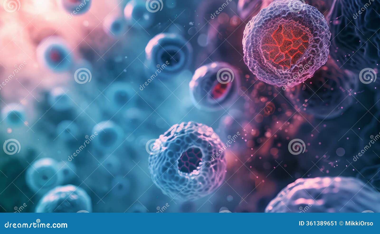 Microscopic Cell View, Abstract Microbiology Banner with Detailed ...