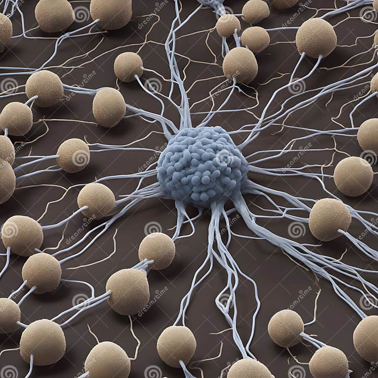 Microscopic Cellular Network: Interconnected Spheres and Fibers Stock ...