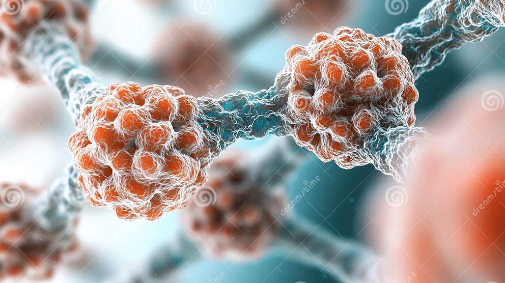 Microscopic Cellular Structure Orange Spheres on Blue Network Stock ...