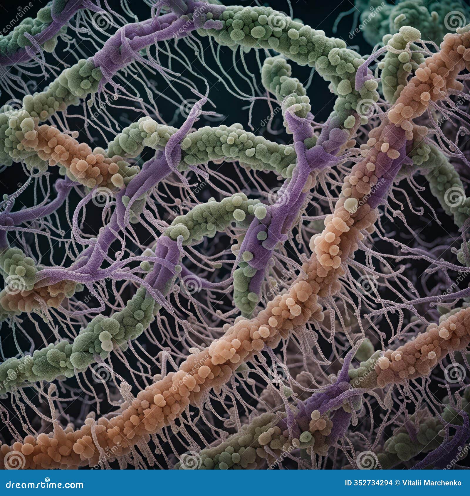 Microscopic Close-up of Colorful Fungal Mycelium with Intricate ...