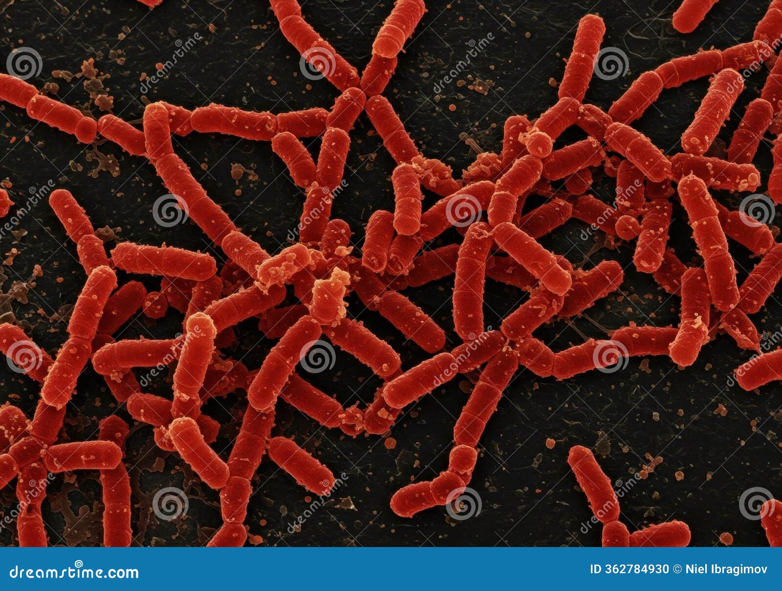 Microscopic Close-up of Red Bacteria on Black Surface for Scientific ...