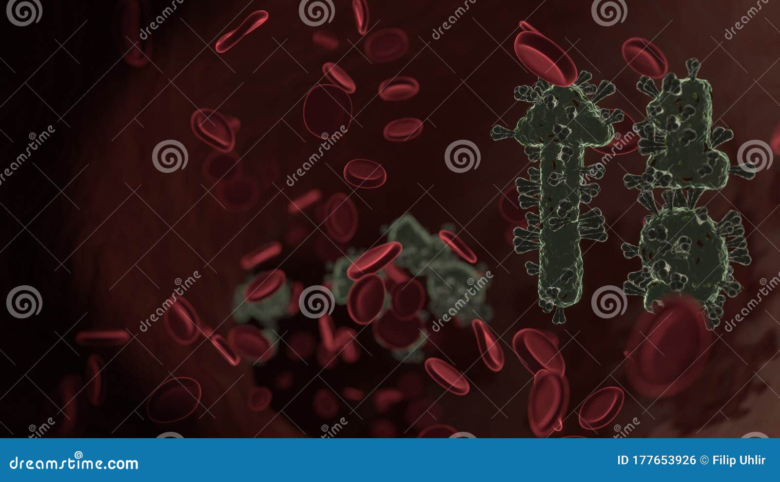 Microscopic 3d Rendering View Of Virus Shaped As Symbol Of Sort Numeric Up Inside Vein With Red