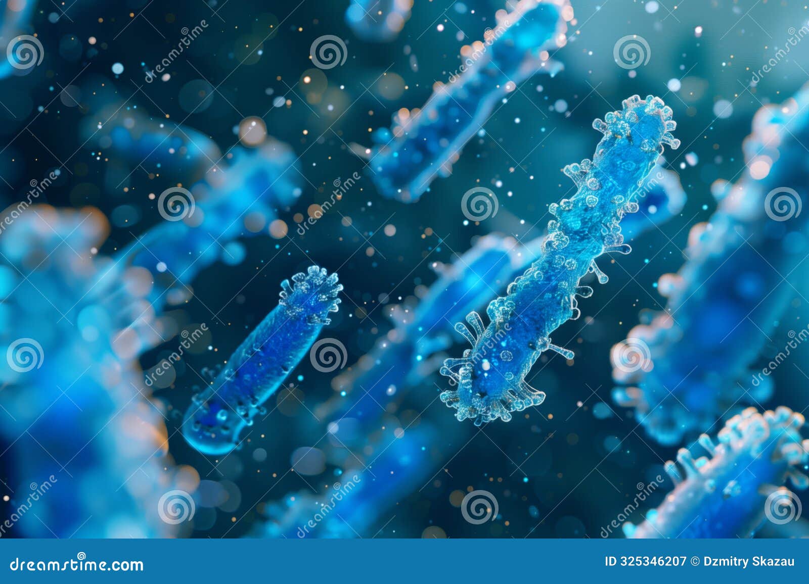 A Microscopic Dance of Blue Bacteria in a Sparkling Aquatic Realm Stock ...
