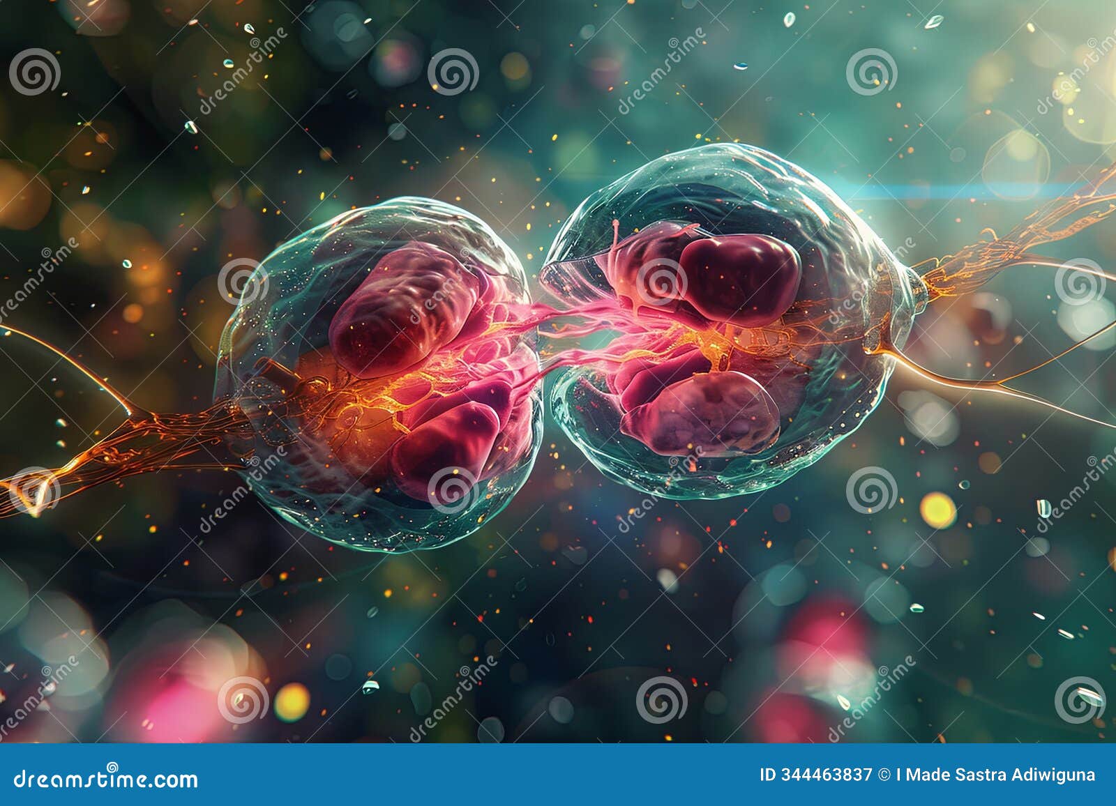 Cellular Division Of Cell Lifeform. Microbiology 3D Illustration Of ...