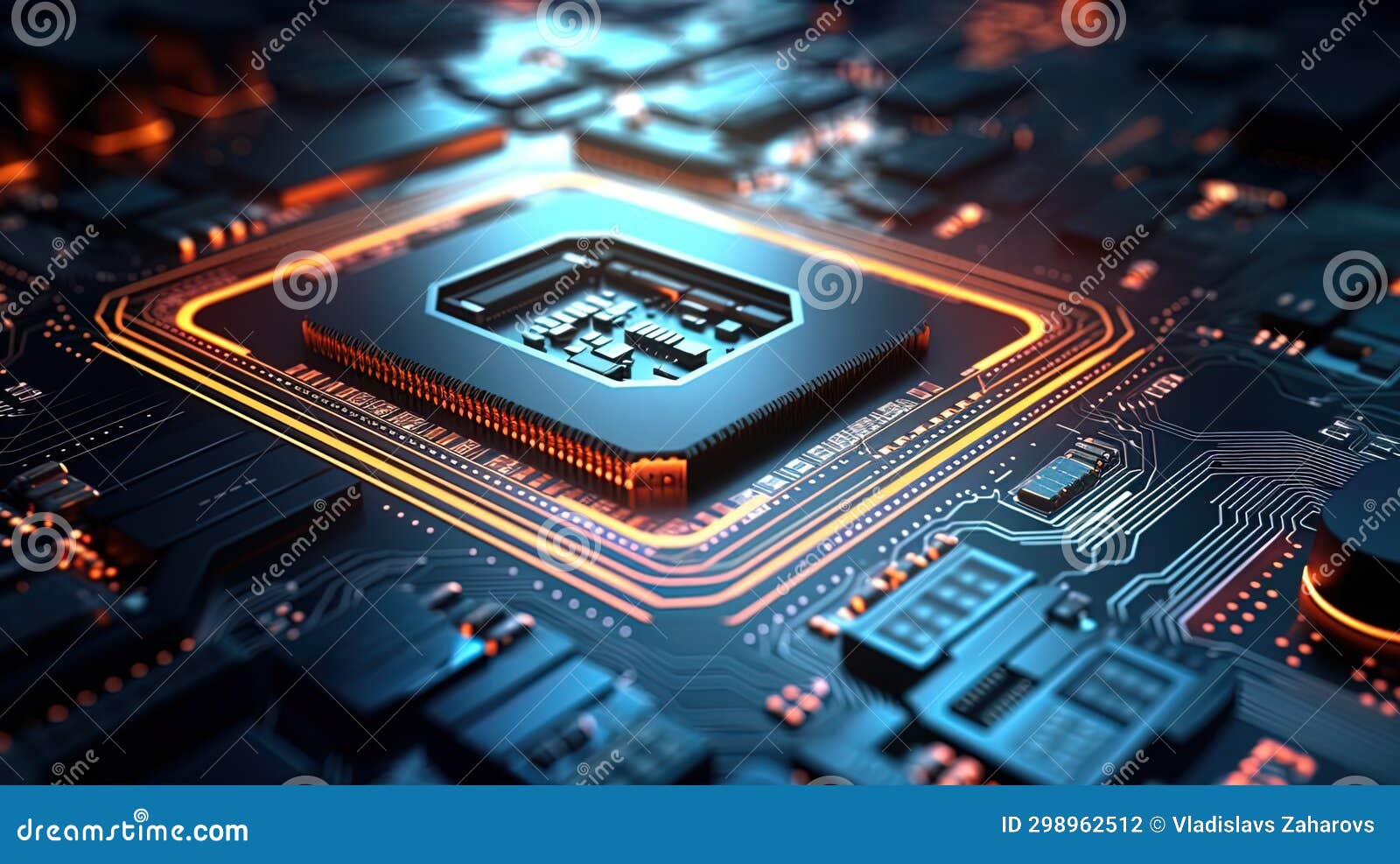Microscopic Detailing of the Processor on a Modern Electronic Board ...