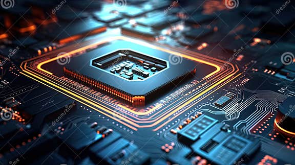 Microscopic Detailing of the Processor on a Modern Electronic Board ...