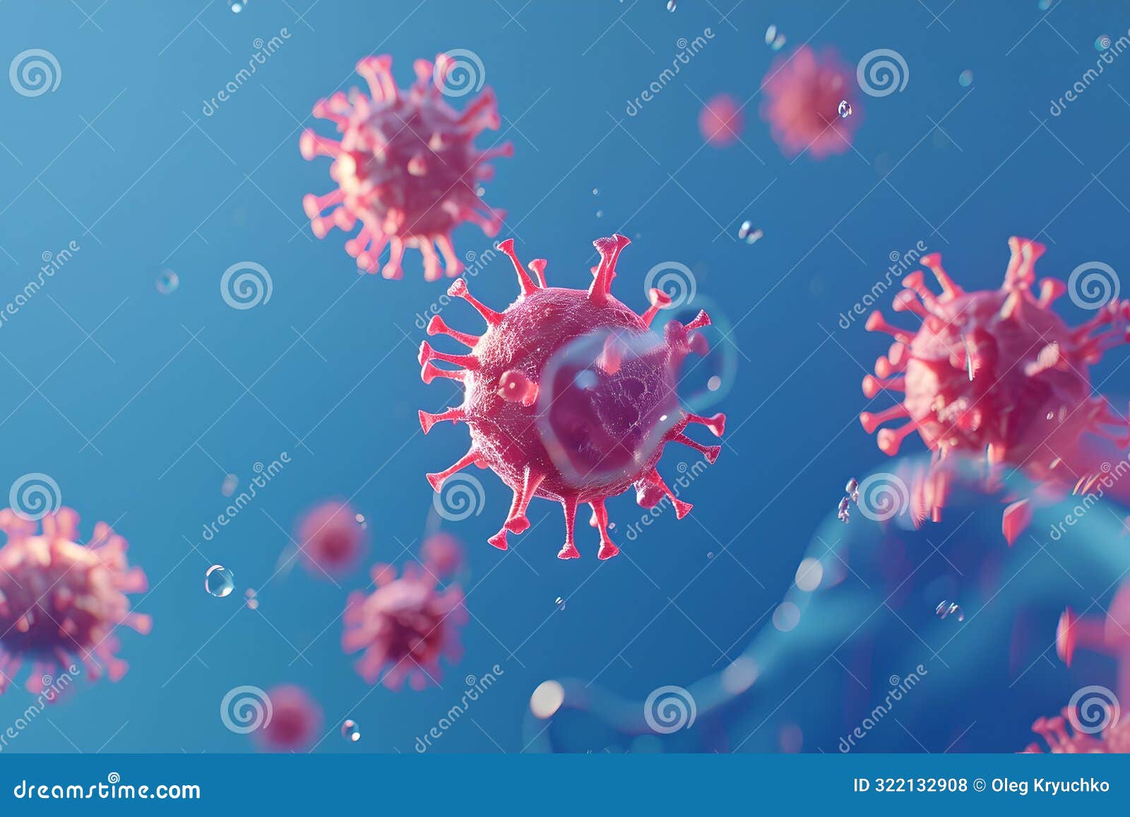 Close-up of Virus Particles Floating in Blue Background. Digital ...