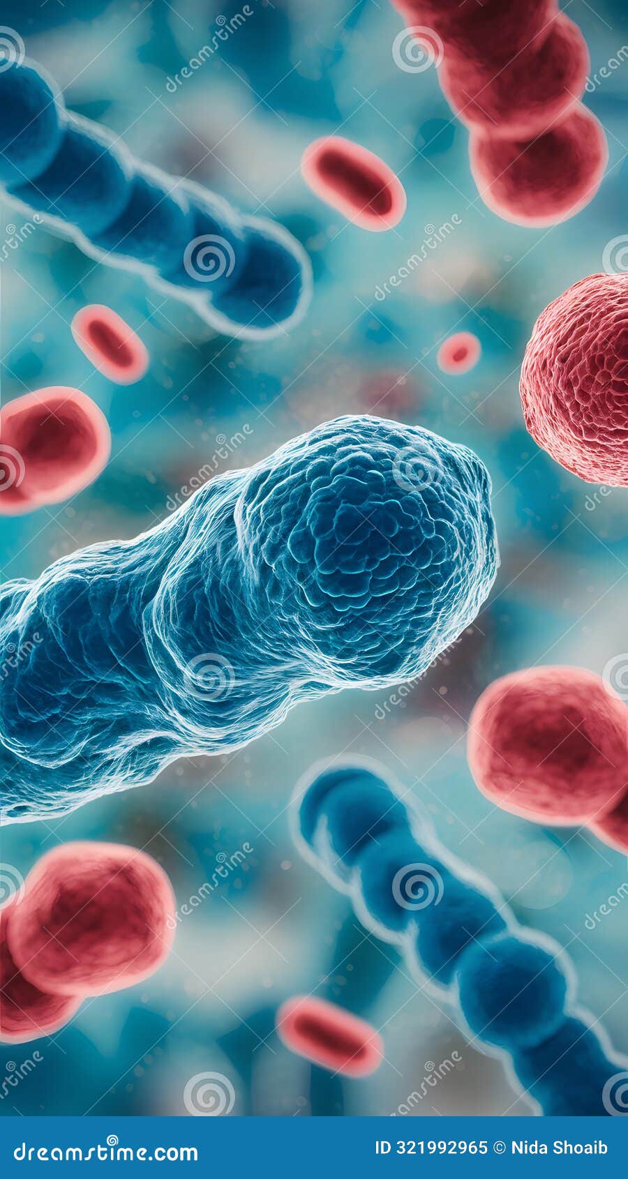 Microscopic Entities in Blue and Red with Intricate Shapes and Textures ...