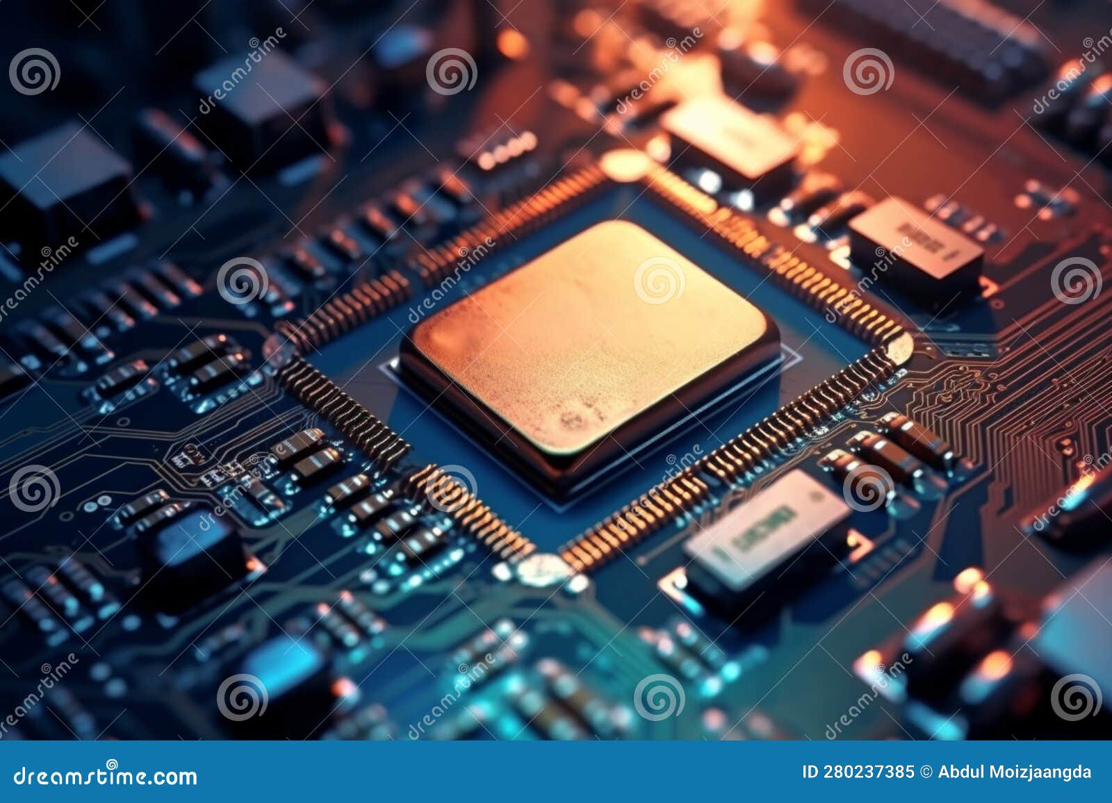 Microscopic Focus on Computer Processor within the Motherboard. Stock ...
