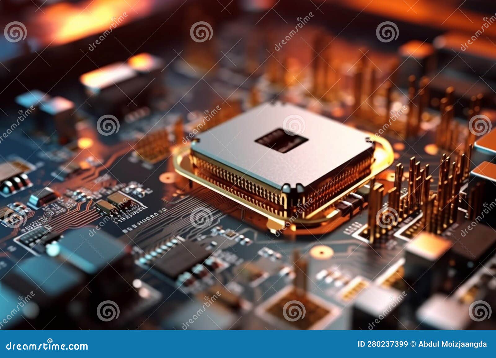 Microscopic Focus on Computer Processor within the Motherboard. Stock ...