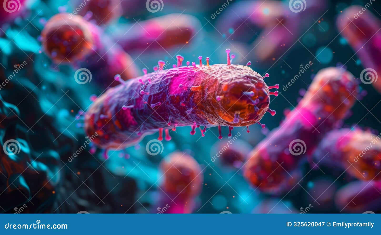 Microscopic Image of Bacteria with Spikes and a Blue Background Stock ...
