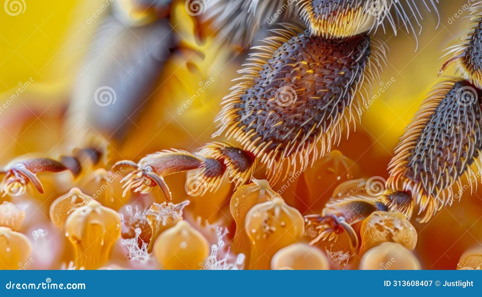 A Microscopic Image of a Bees Legs Covered in Pollen Grains Showcasing ...