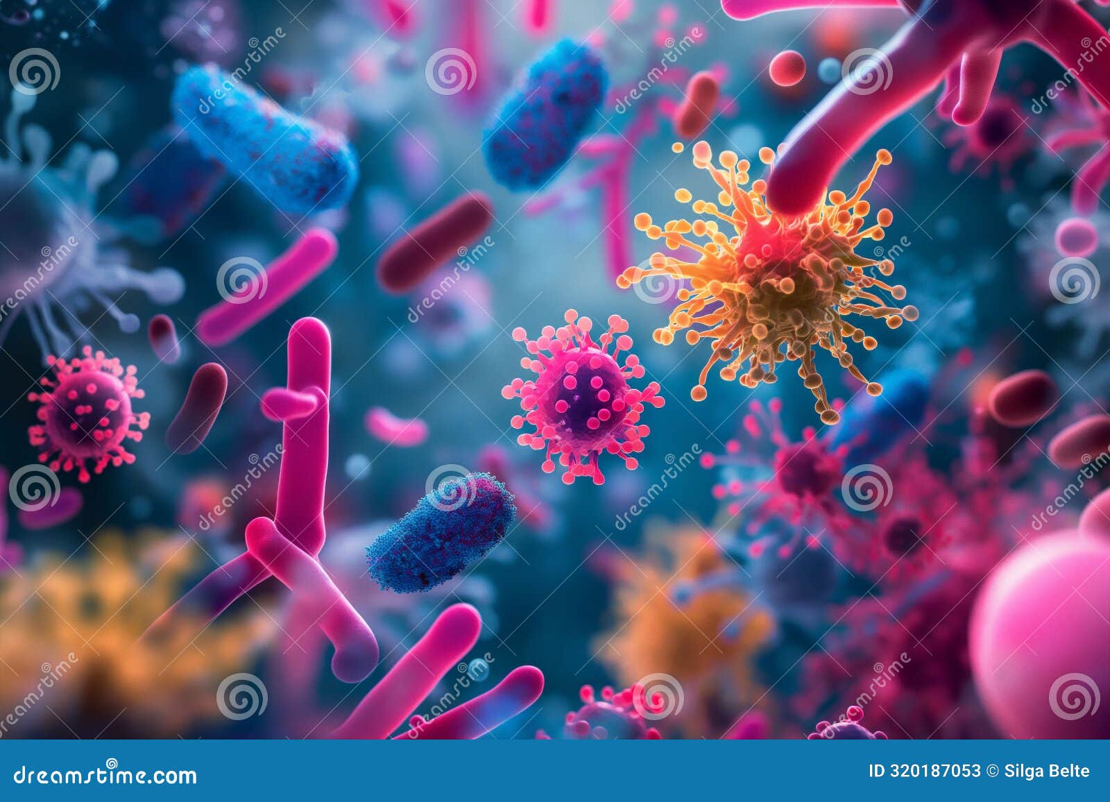 Microscopic Image of a Colorful Differnt Microbe and Bacterial Colony ...