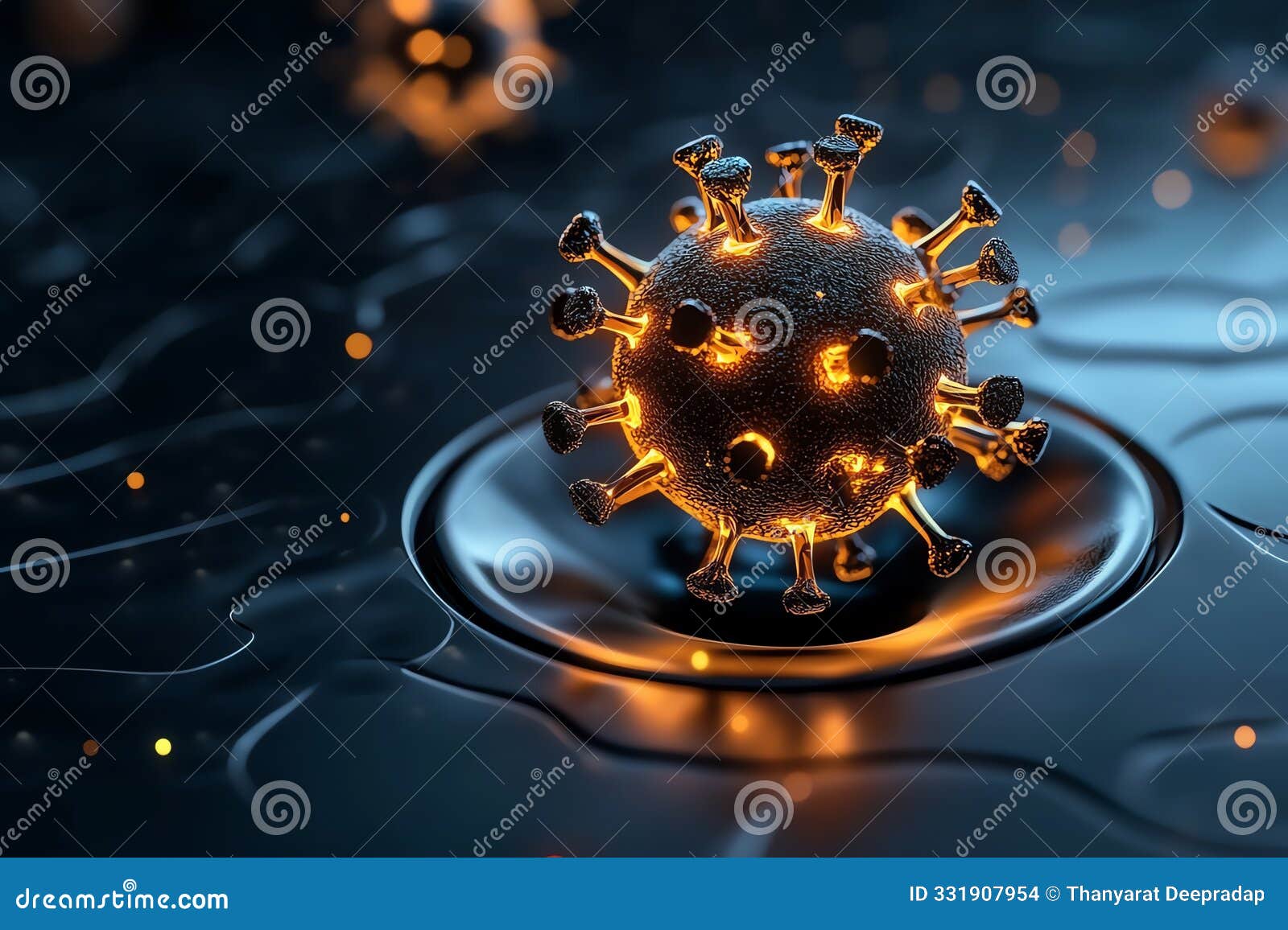 A Microscopic Image of a Glowing Virus Particle on a Metallic Surface ...