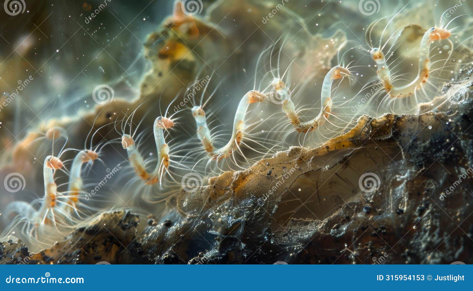 A Microscopic Image of a Group of Nematodes Crawling on the Surface of ...