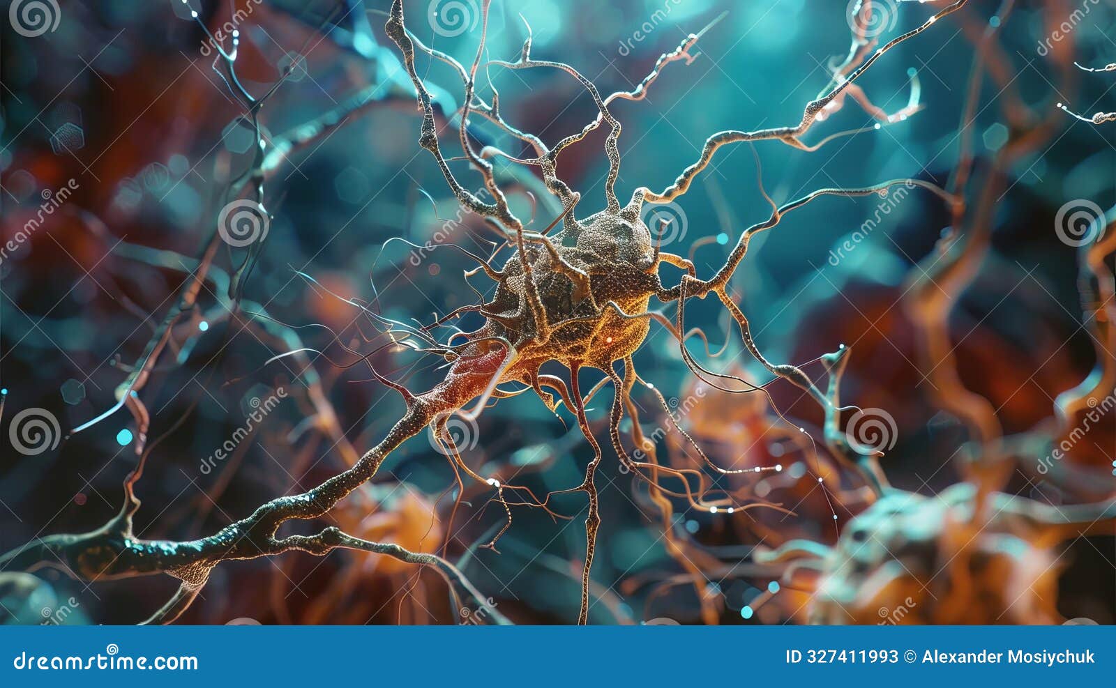 Microscopic Image of a Neuron Cell with Complex Branching Axons Stock ...