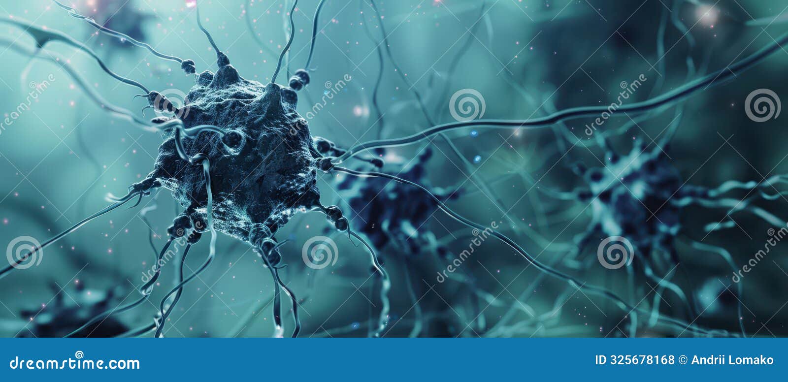 Close-Up Microscopic View of a Neuron Cell with Interconnected Axons ...