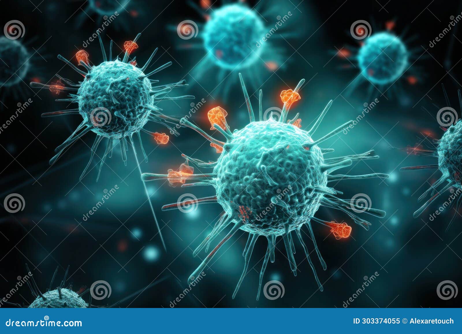 Microscopic Image of a Pink Virus with Spikes on a Blue Background ...