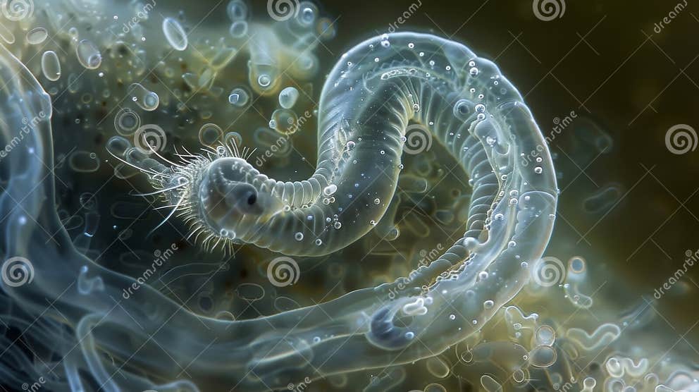 A Microscopic Image of a Slender Threadlike Nematode Curled Up within a ...