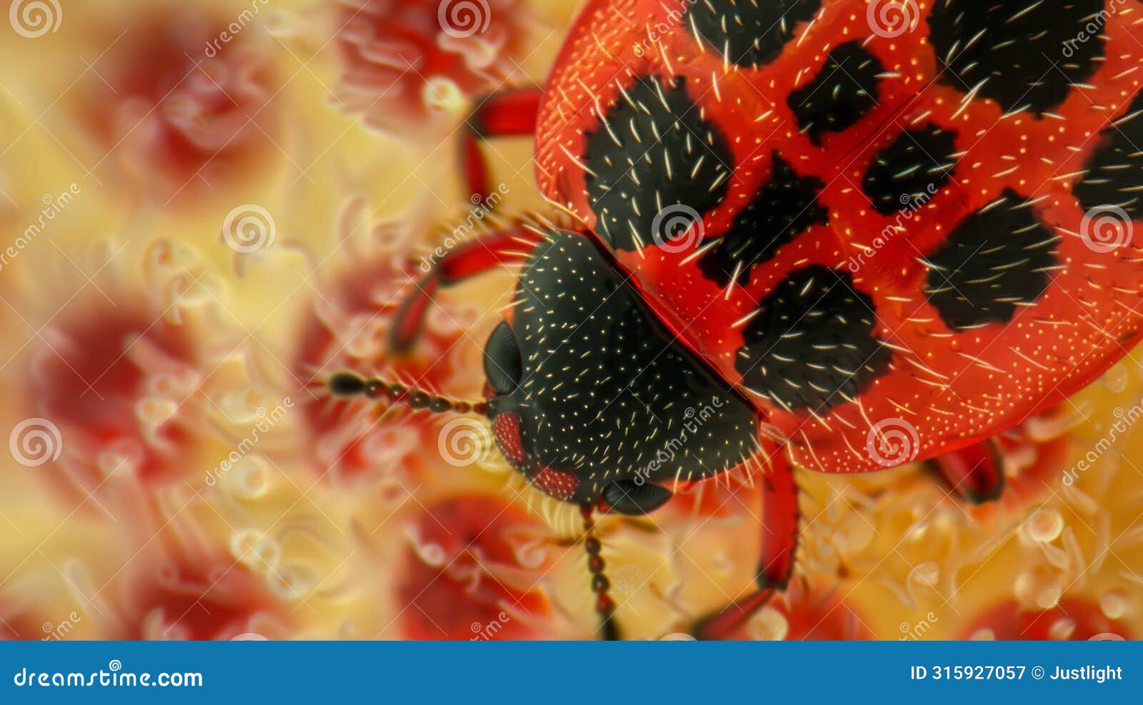 A Microscopic Image of a Vibrant Red and Black Ladybug Larva with Its ...