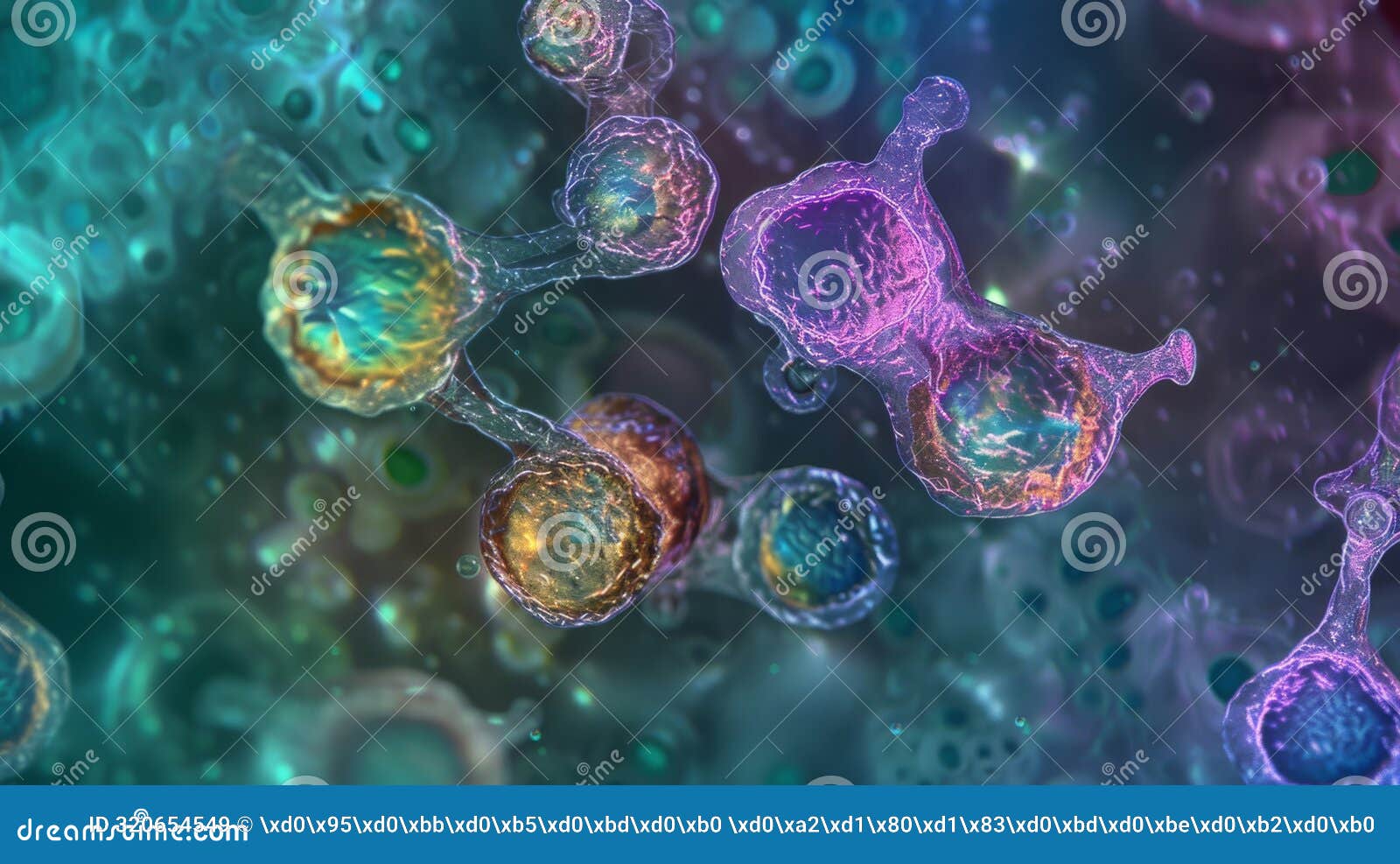 Microscopic Imagery of Stem Cells Under High Magnification, Colored ...