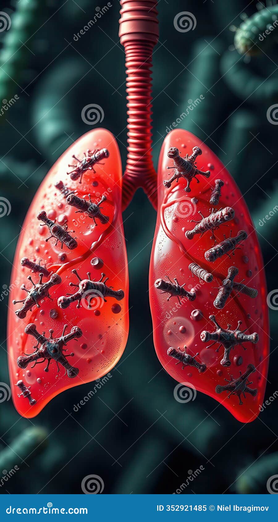 Microscopic Infection: Bacteria Inside Human Lungs Illuminated in Red ...