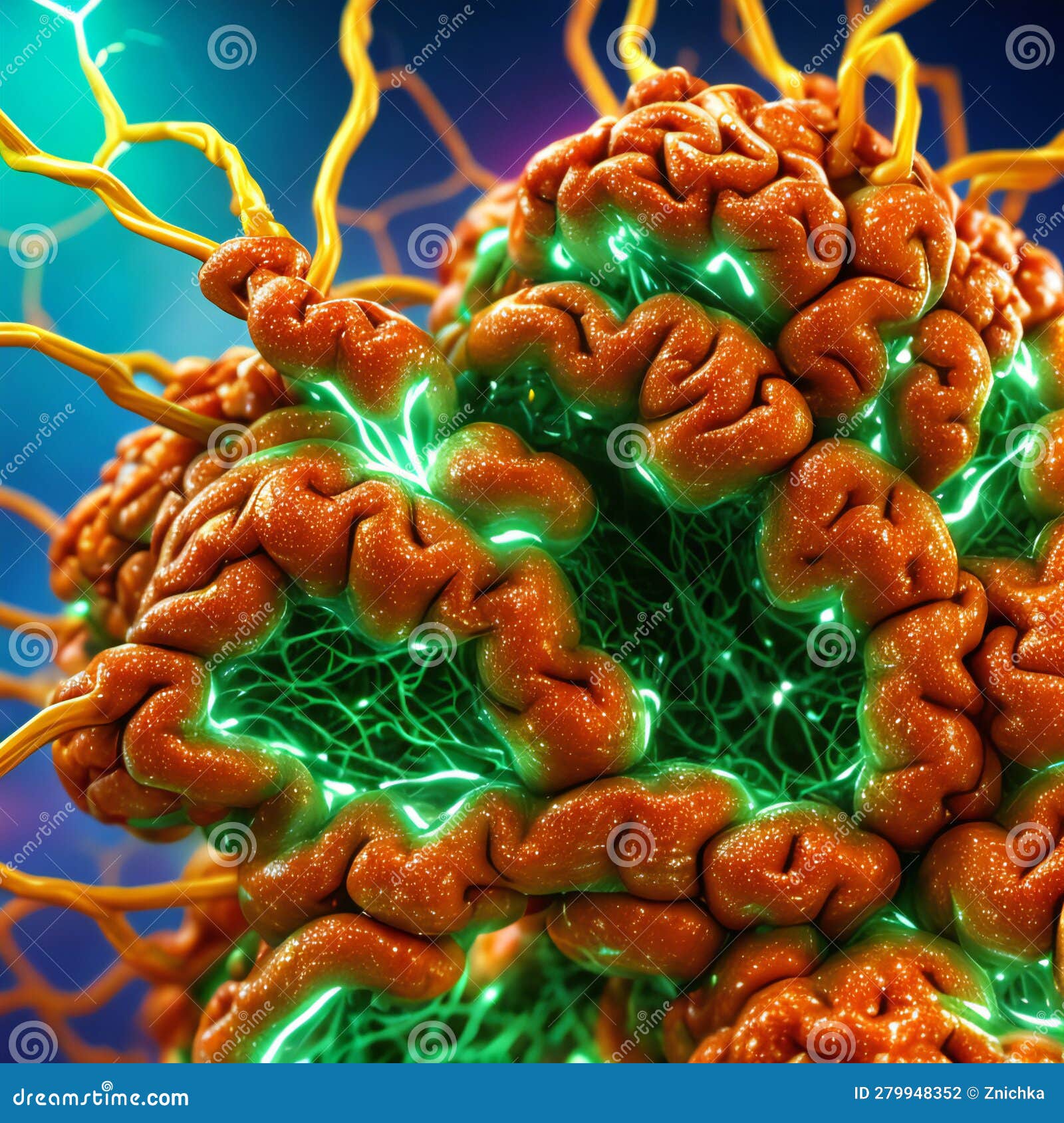 Abstract Brain Cells and Synaptic Networks, Glowing in the Microscope ...