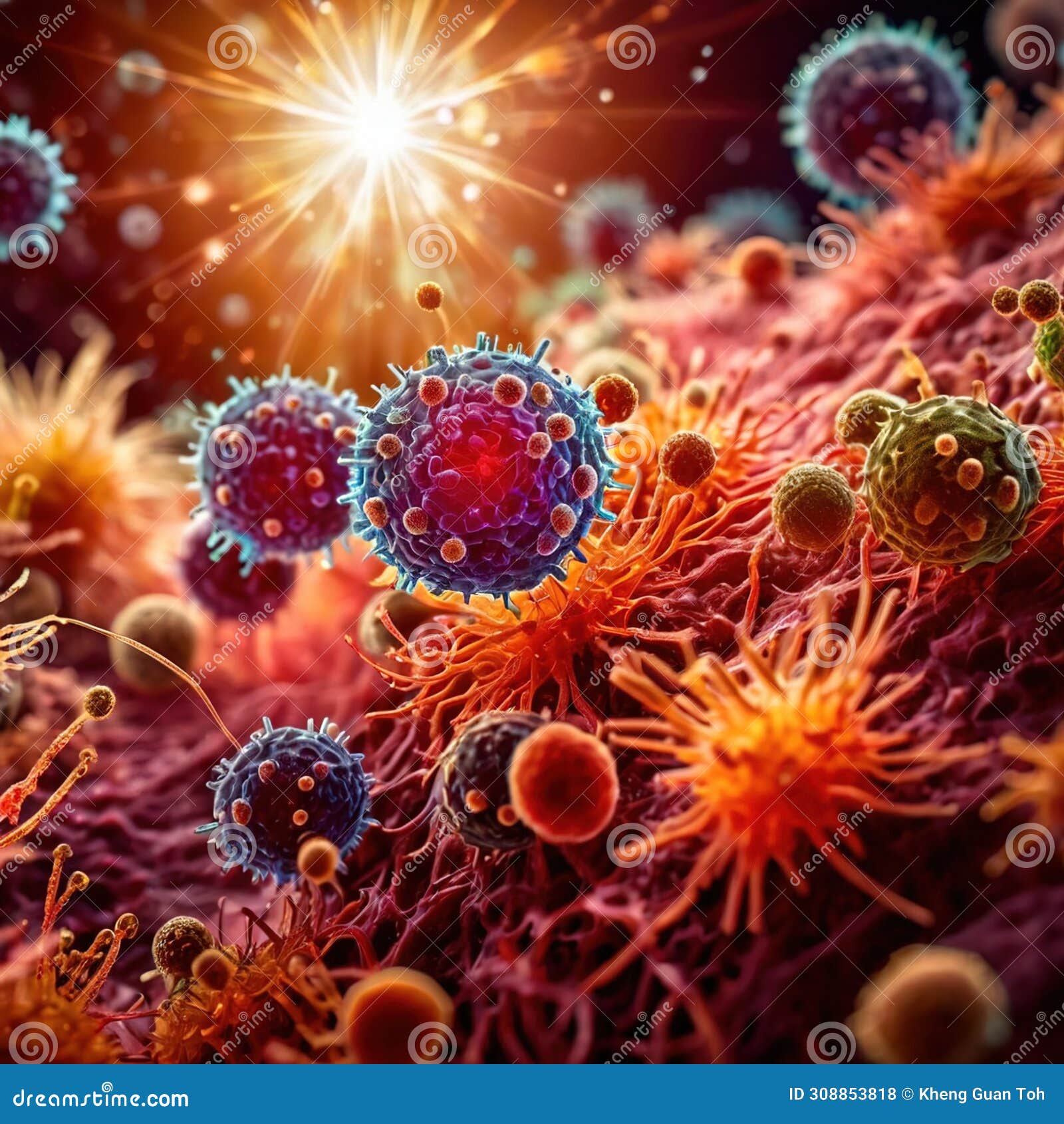 Microscopic Medical Scientific Illustration of Bacteria Virus and Other ...