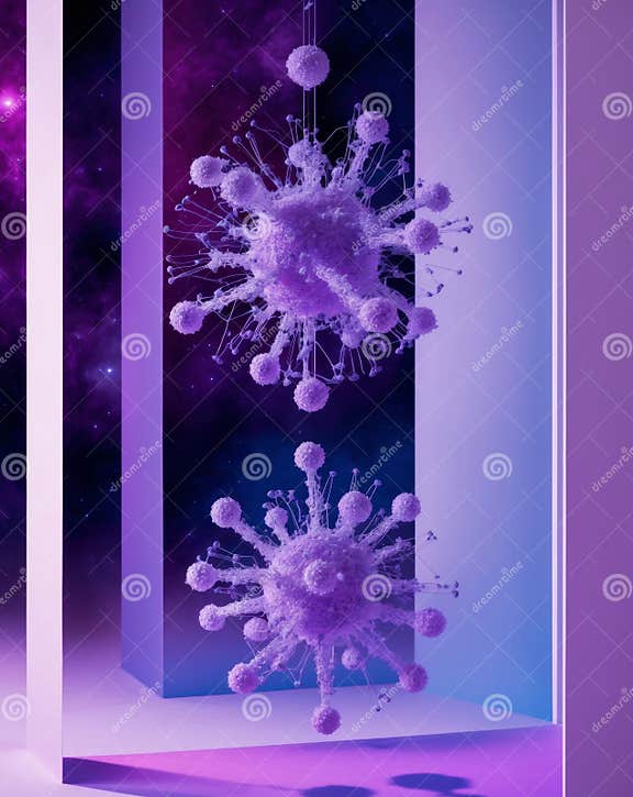 Microscopic Molecular Structure in a Purple and Blue Space Background ...