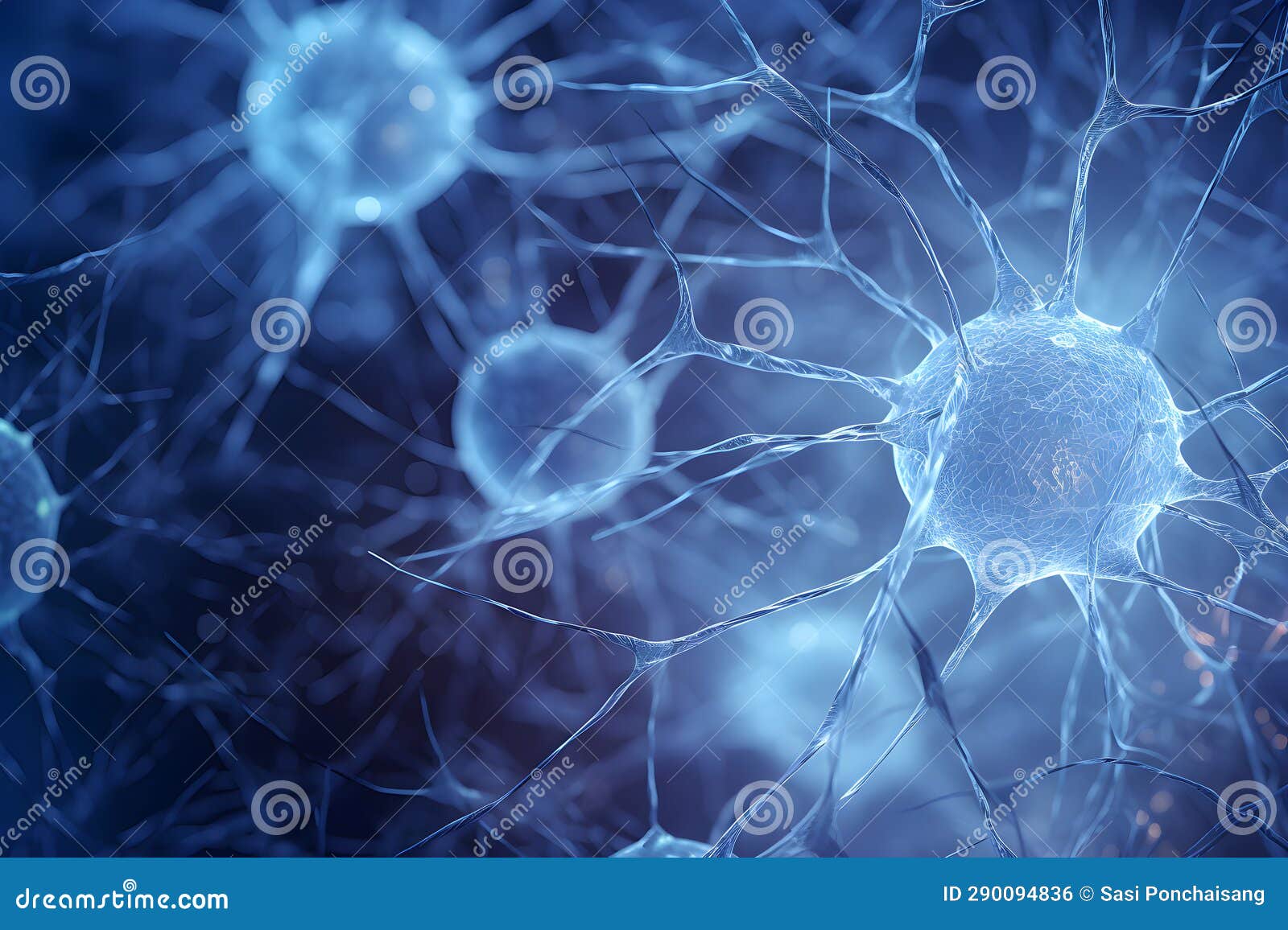 Microscopic Of Neuron Brain Cell Network. Interconnected Nerve Cells ...
