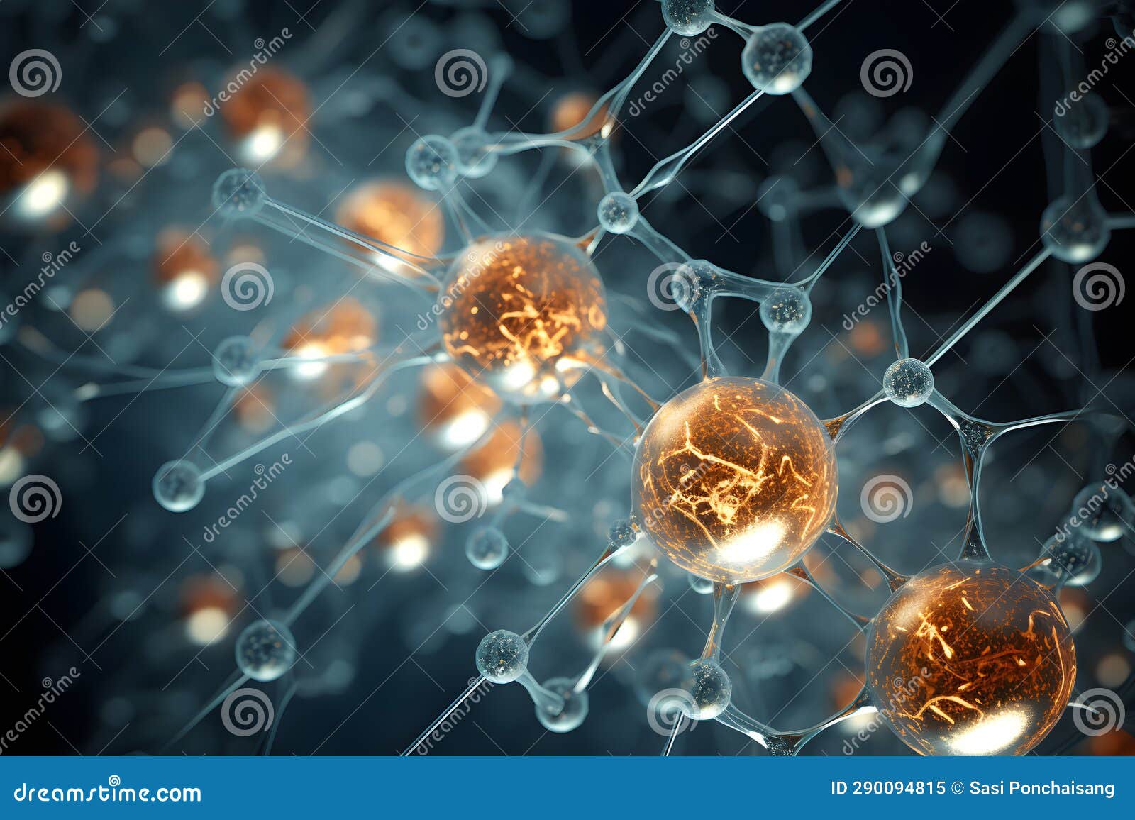 Microscopic of Neuron Brain Cell Network. Interconnected Nerve Cells ...