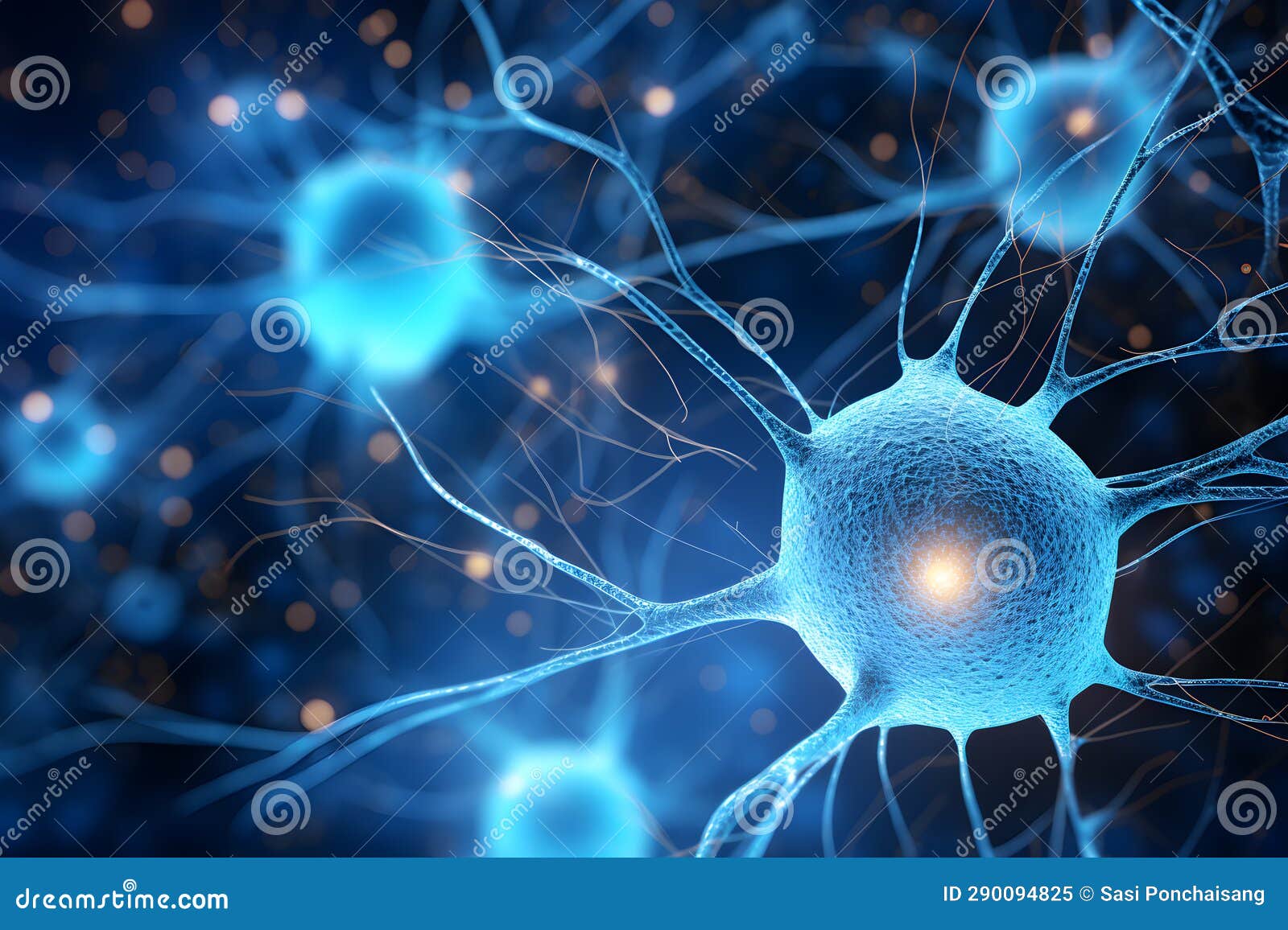 Microscopic of Neuron Brain Cell Network. Interconnected Nerve Cells ...