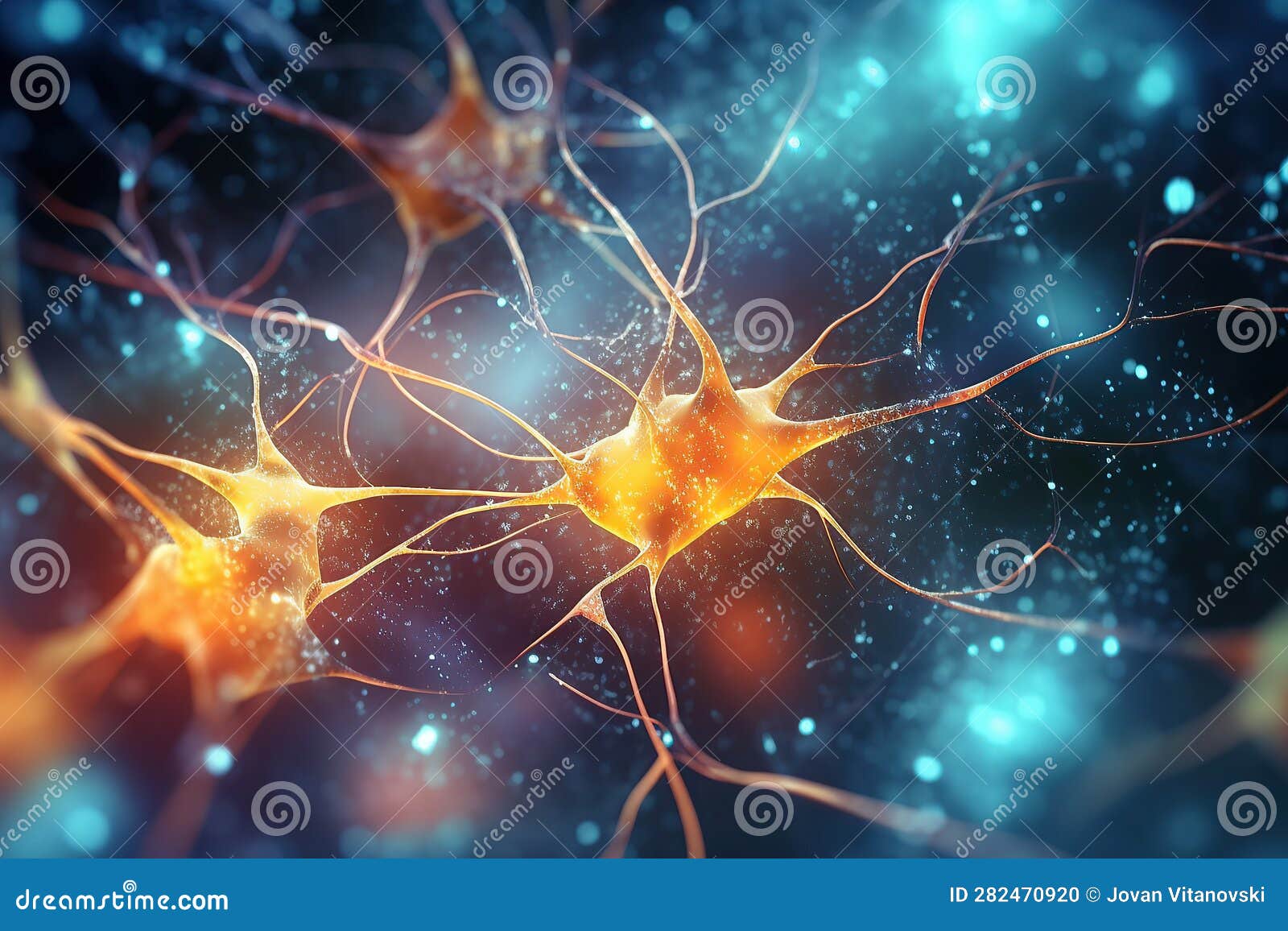 Microscopic Of Neuron Brain Cell Network. Interconnected Nerve Cells ...