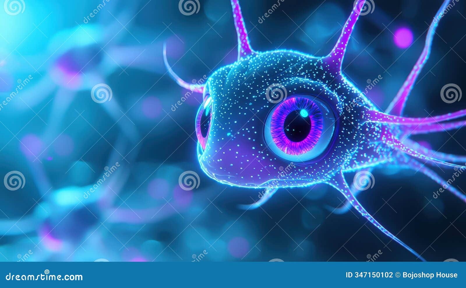 Microscopic Neuron Synapse Brain Cell Neural Network 3D Render Science ...