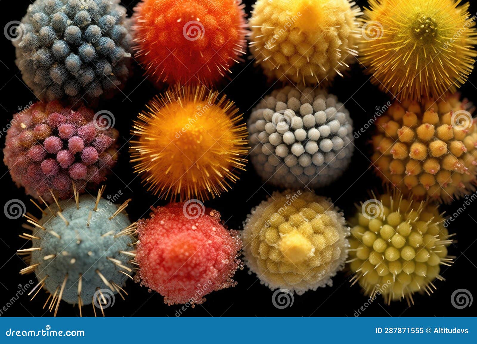 Microscopic Pollen Grains from Different Seasons Stock Illustration ...