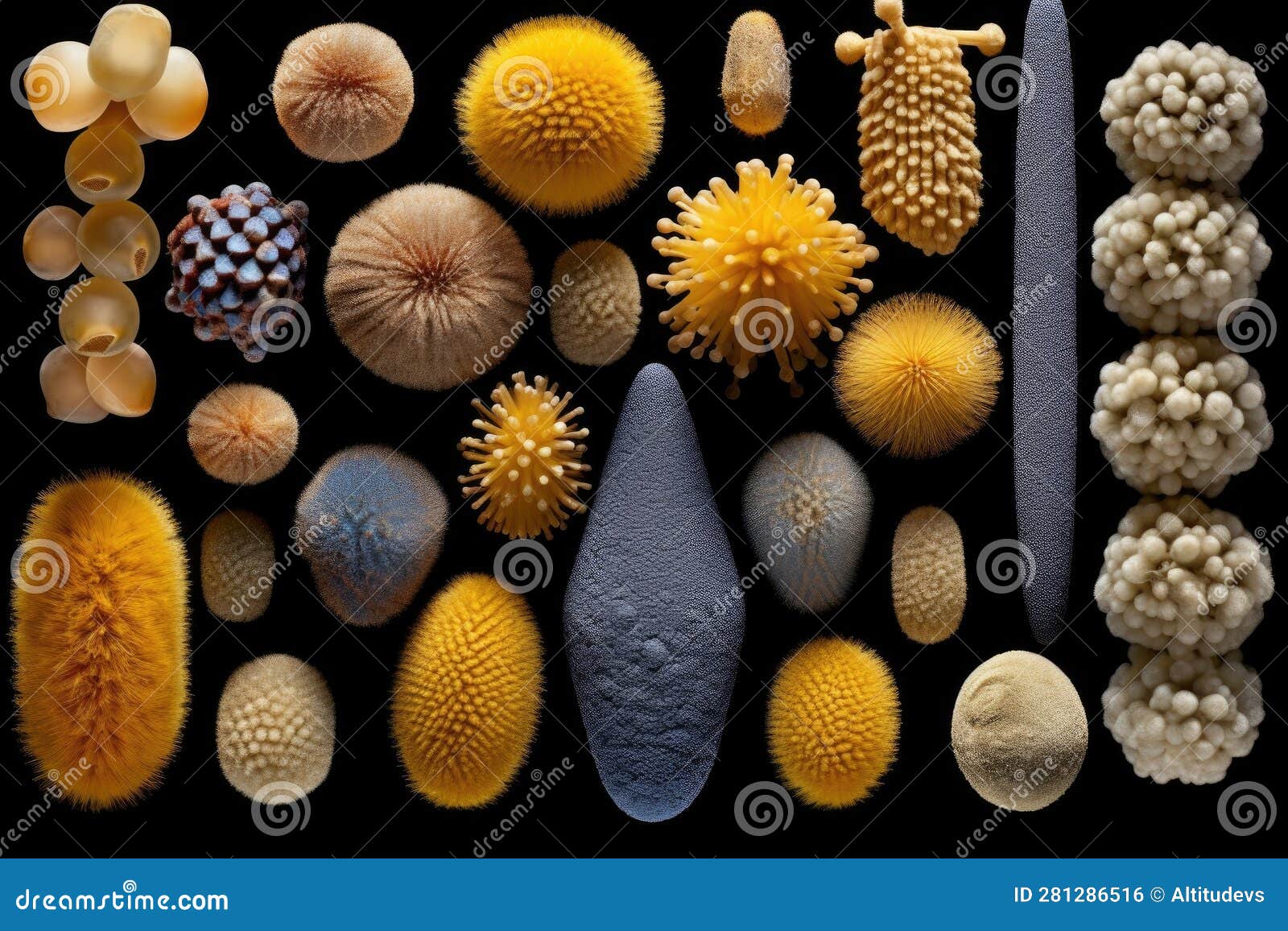 Microscopic Pollen Grains in Varying Shapes Stock Illustration ...
