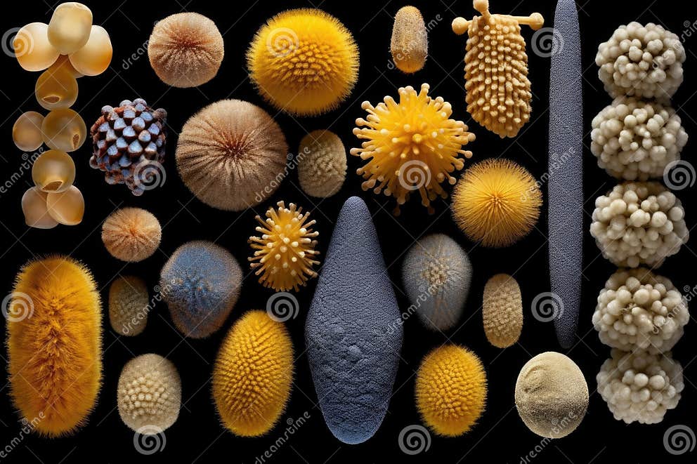 Microscopic Pollen Grains in Varying Shapes Stock Illustration ...
