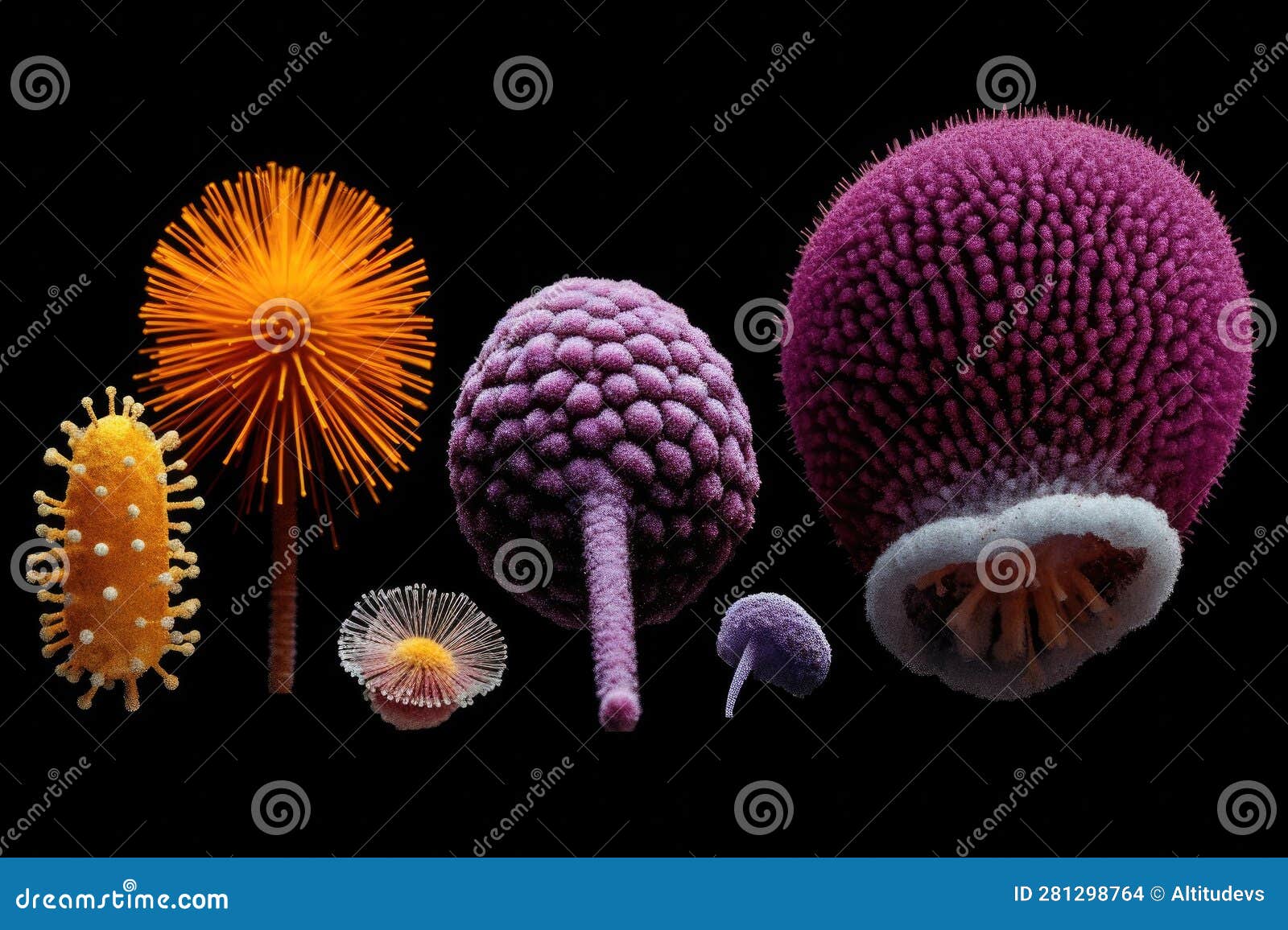 Microscopic Pollen Grains in Varying Shapes Stock Illustration ...