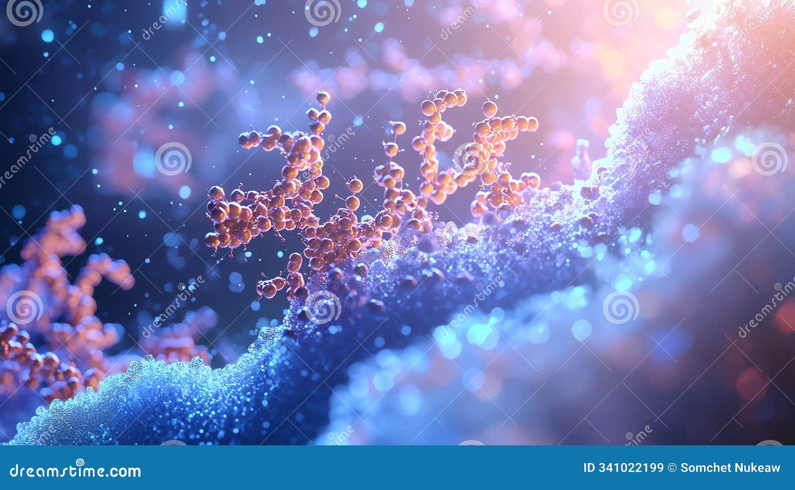 A Microscopic Rendering Of Protein Synthesis Inside A Cell, With ...