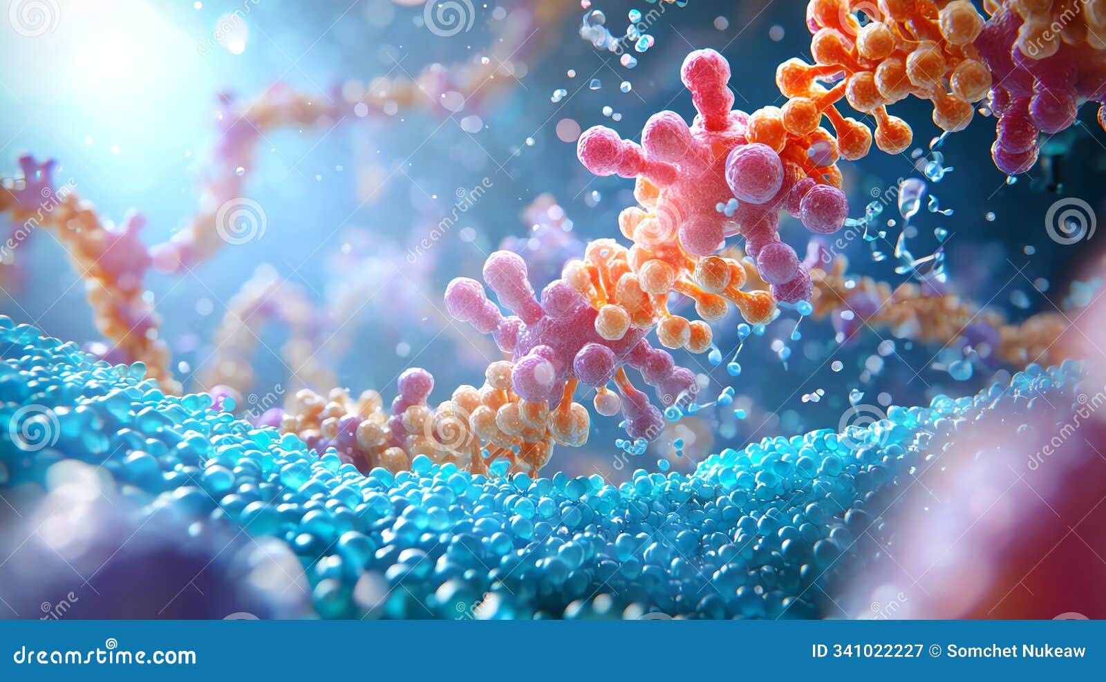 A Microscopic Rendering of Protein Synthesis Inside a Cell, with ...