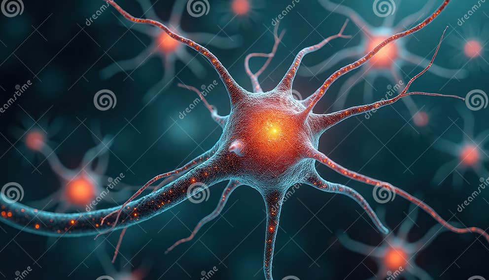 Microscopic View of Active Neuron Cells Transmitting Electrical Signals ...