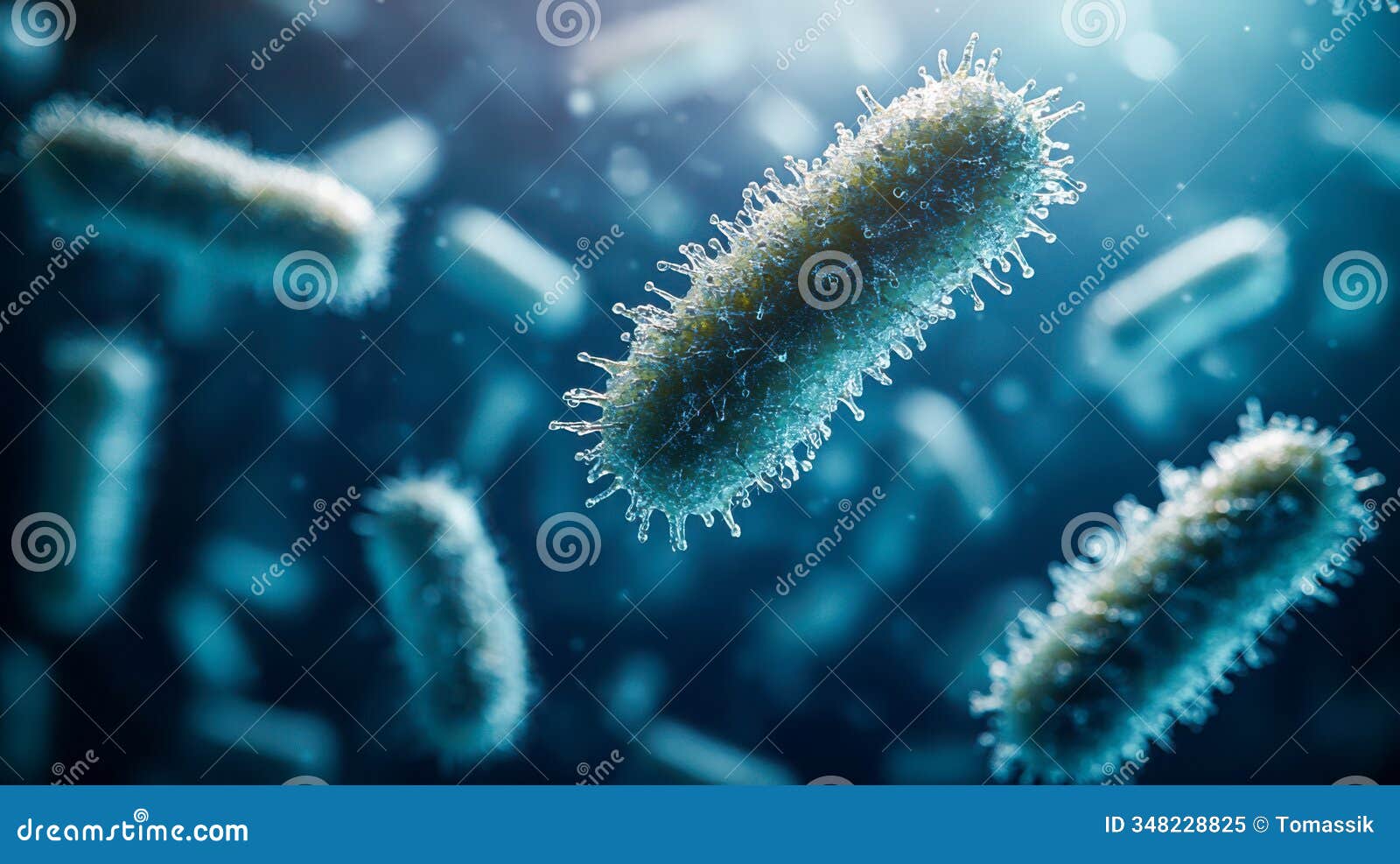 Microscopic View of Bacteria in Blue Environment Illustrating ...