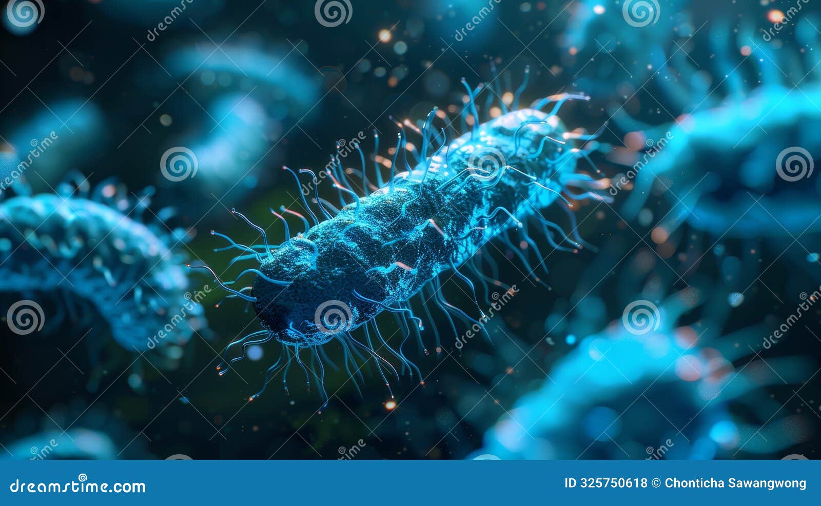 Microscopic View of Bacteria, Blue and Glowing, Highlighting Their ...