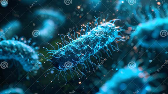 Microscopic View of Bacteria, Blue and Glowing, Highlighting Their ...