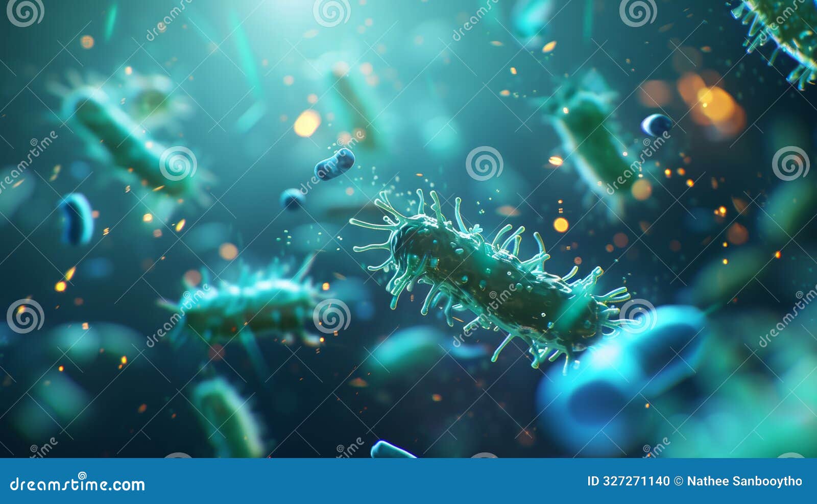 Microscopic View of Bacteria in Blue Light Stock Illustration ...